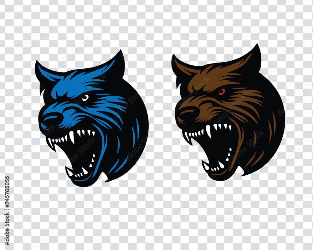 black and white vector illustration of an angry hyena head with sharp ...