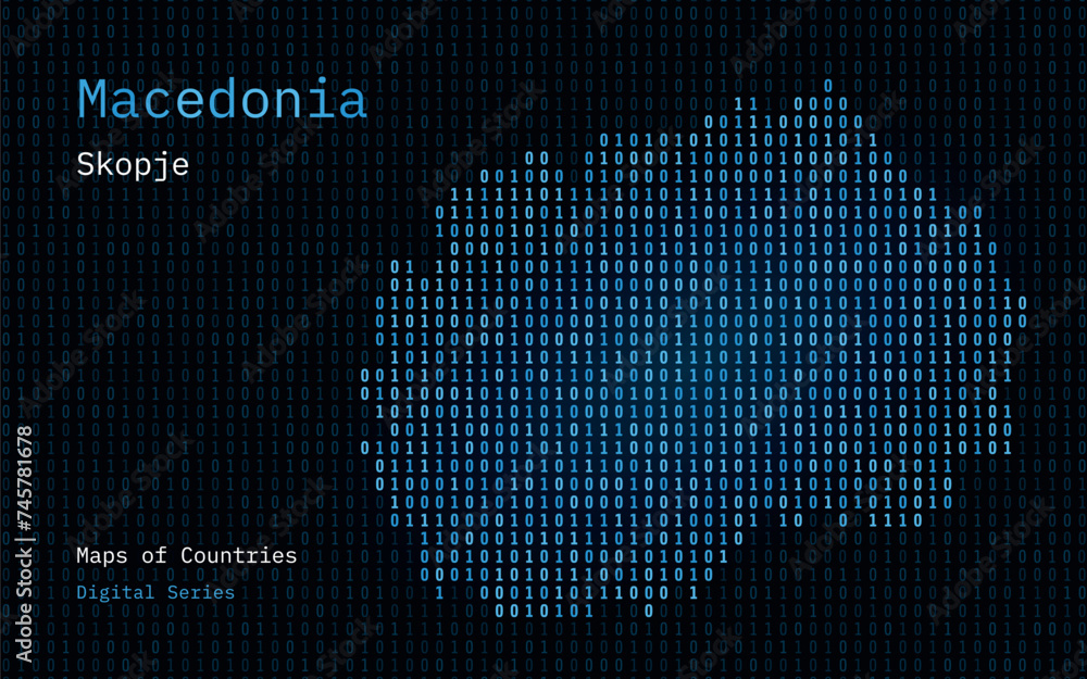 Macedonia Map Shown in Binary Code Pattern. Matrix numbers, zero, one. World Countries Vector ...