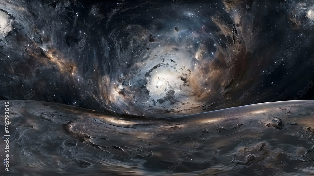 360 degree equirectangular projection space background with nebula and ...