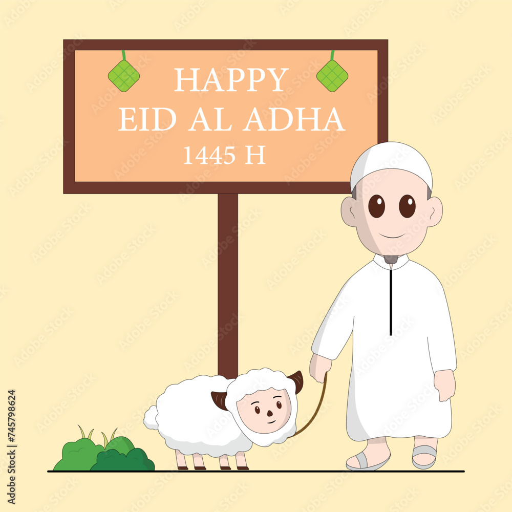 qurban vector illustration logo boy and sheep simple concept happy eid ...