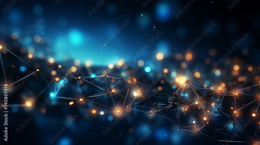 3d network communications background with glowing particles and ...