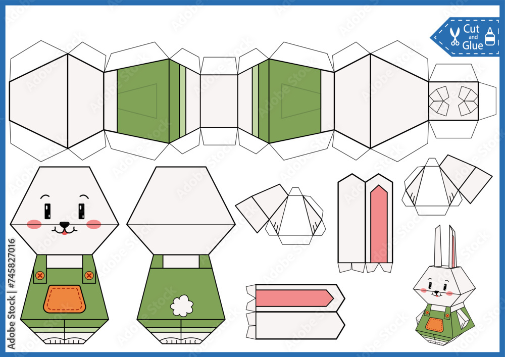 Cut out paper 3d Easter bunny paper craft game. Children easy printable ...