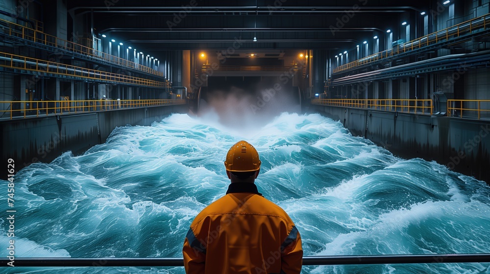 Hydroelectric Power Plant. Workers are photographed inside a ...