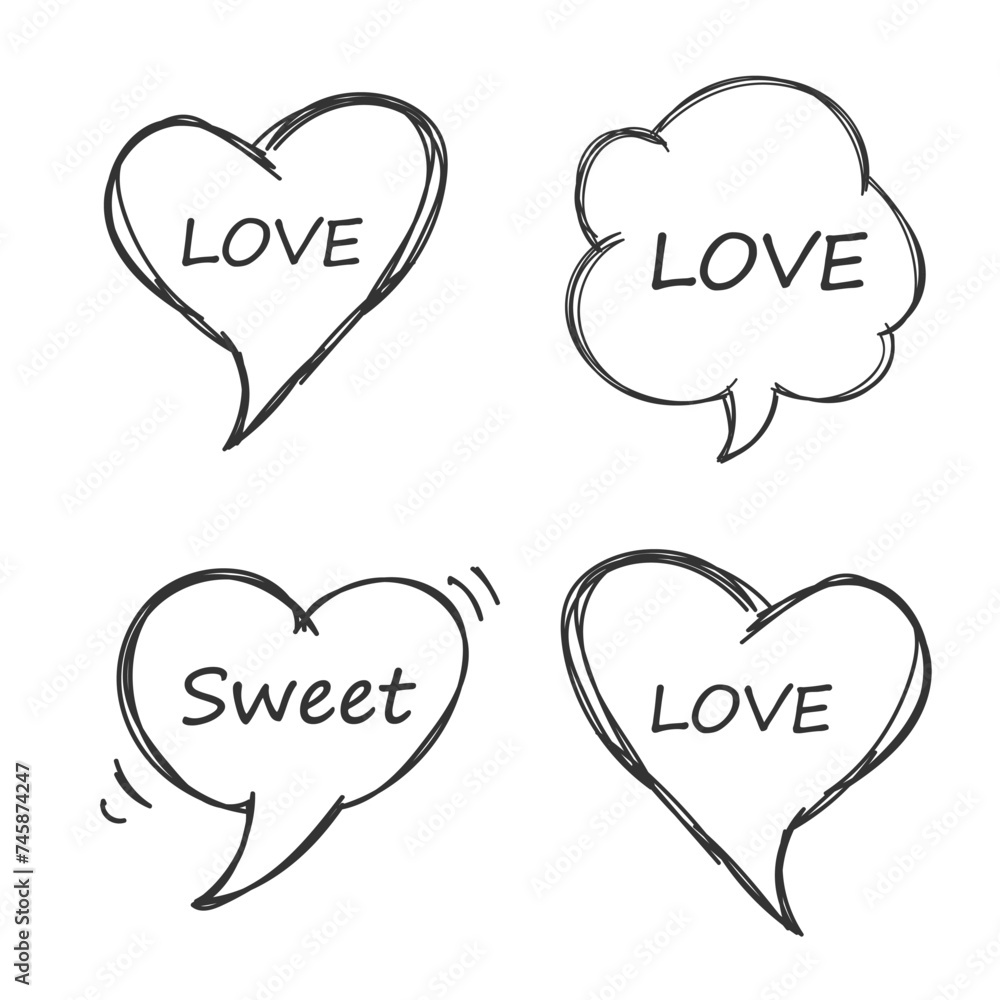 Speech bubbles with text. Hand drawn trendy design elements with grunge ...