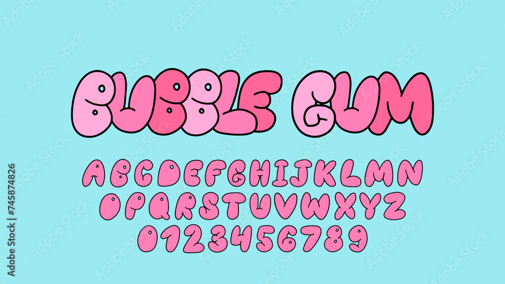 Playful pink bubble font inspired by 90s and Y2K themes. Puffy cartoon ...