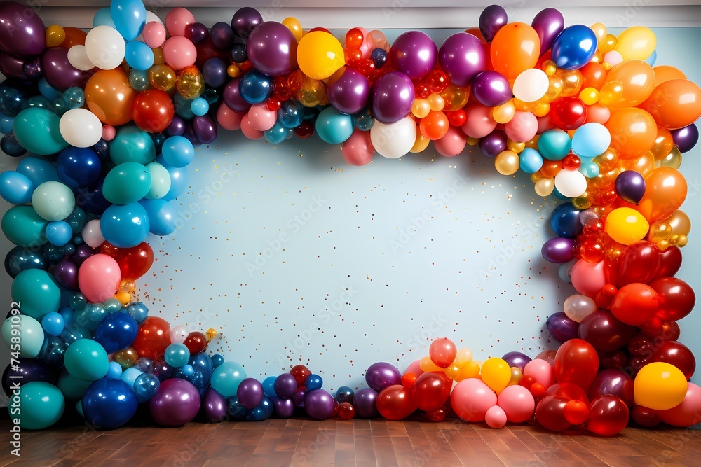 A spectrum of balloons, large and small, creates a lively border around ...