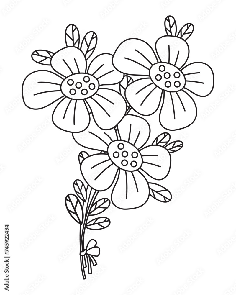 Bouquet of flowers. Festive outline flowering chamomile plants. Vector ...