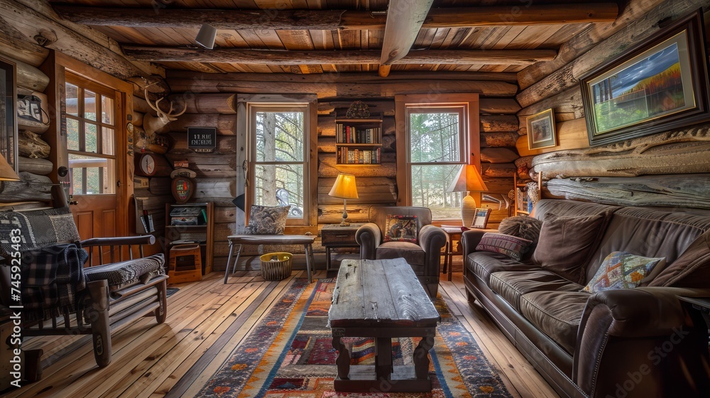 Warmth and character of a traditional cabin interior adorned with a ...