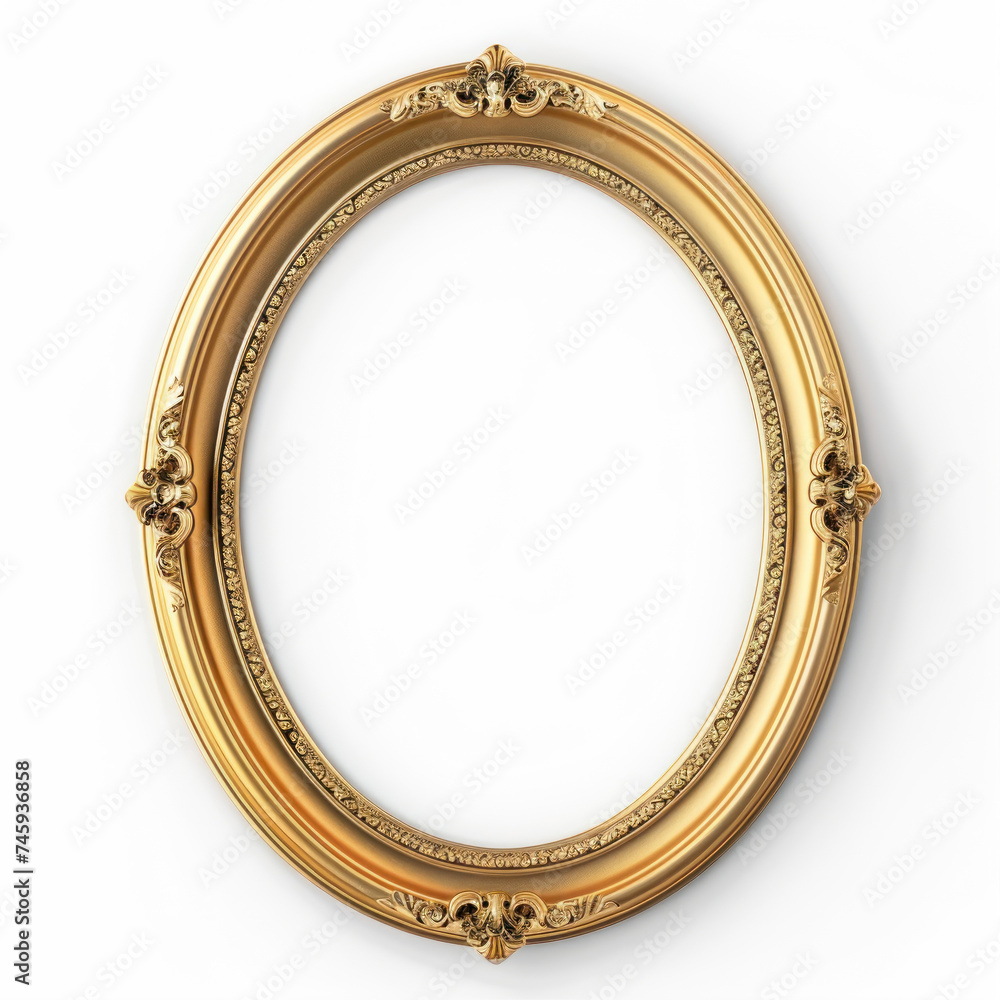 Golden oval frame on white background Stock Photo | Adobe Stock