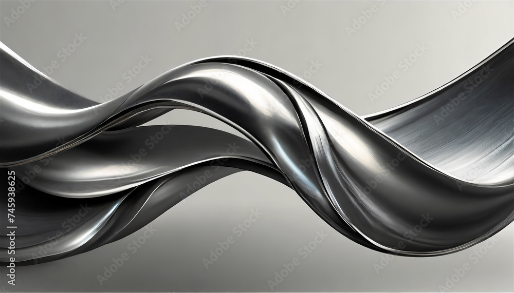 Abstract fluid metal bent form. Metallic shiny curved wave in motion ...