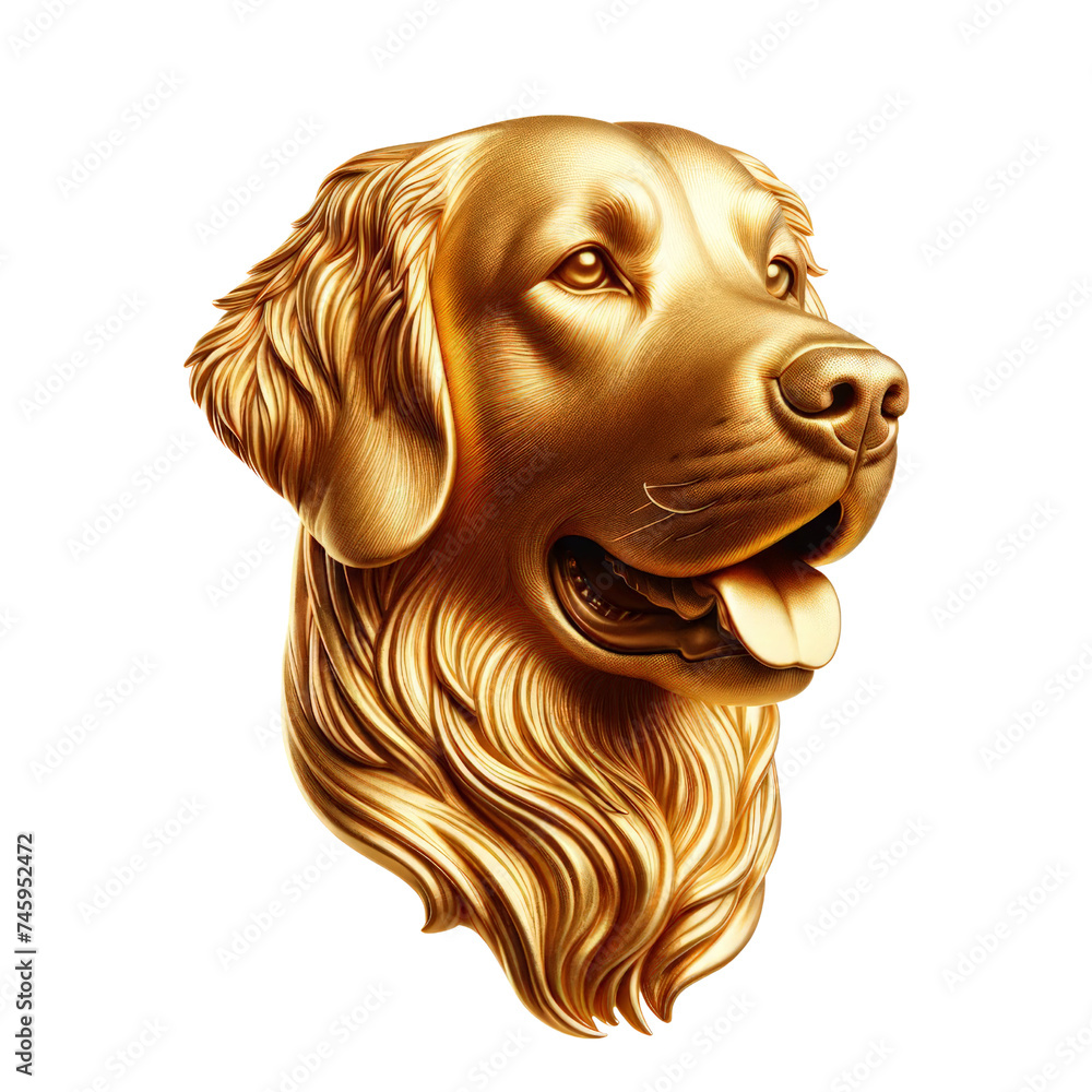 Gold dog head only,3D rendering illustration,clipart,png format ...