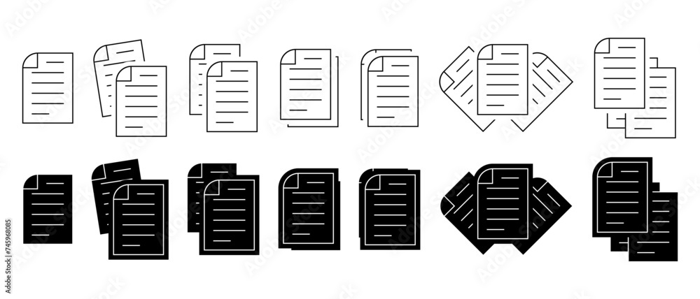 Document papers line icon set. Sheet of papers for business. File ...