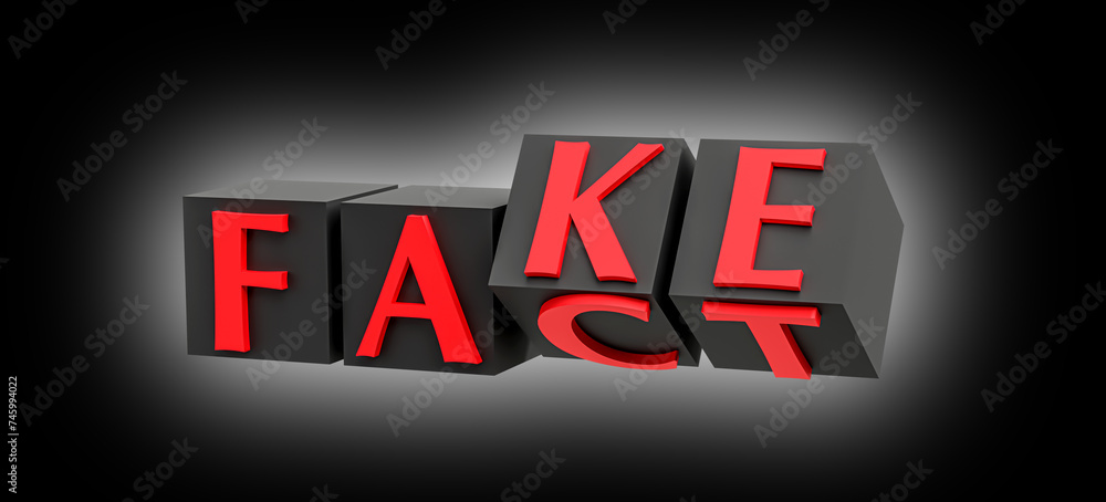 Cubes with letters flip over and words change from FACT to FAKE Stock ...