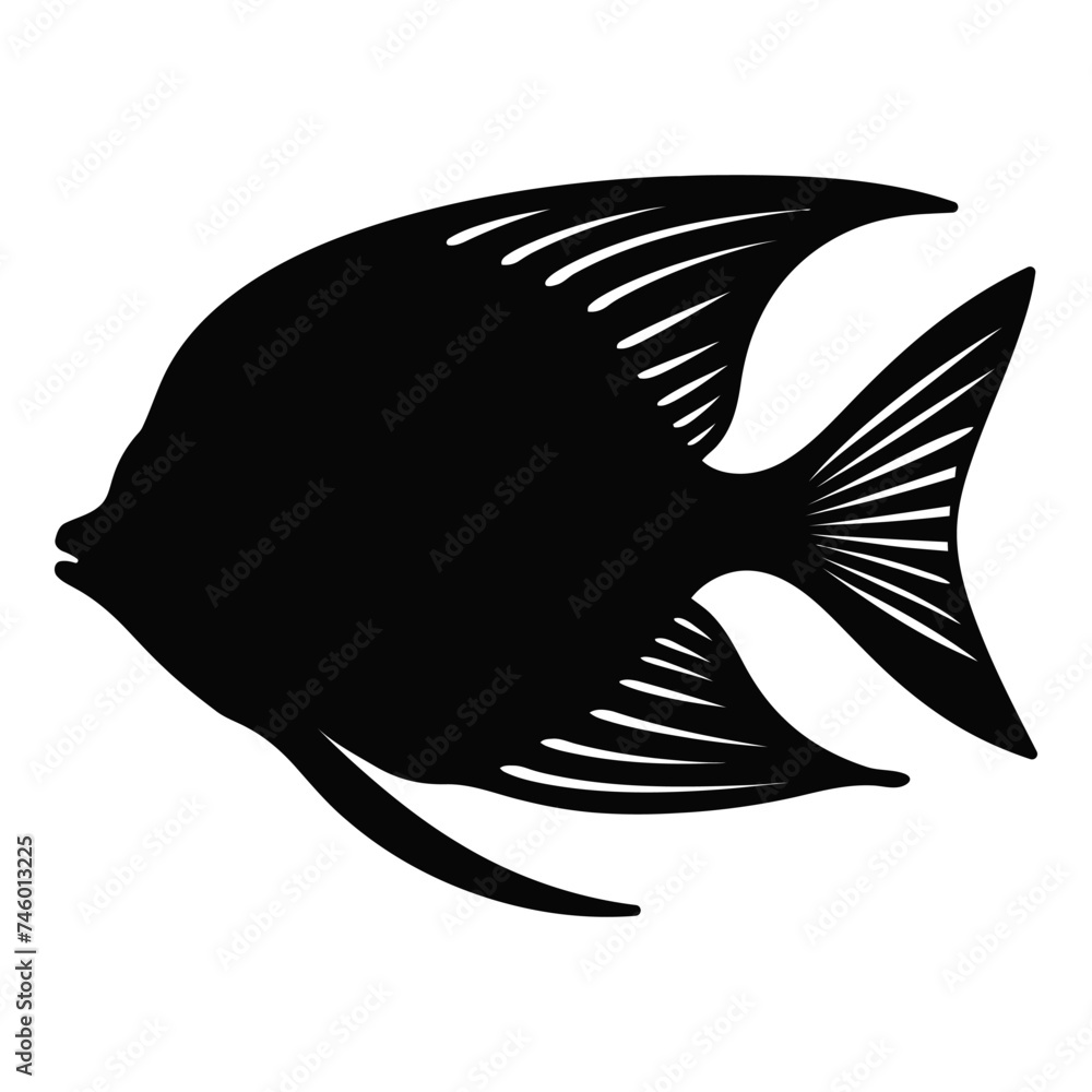 Angelfish silhouette. Angelfish black silhouette vector. Aquarium fish ...