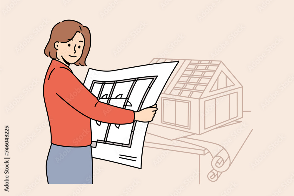 Woman architect creates engineering plans and models of future houses ...