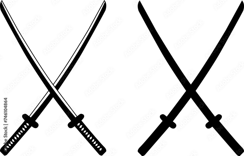 Vector de Stock Katana sword silhouette, flat vector illustration ...