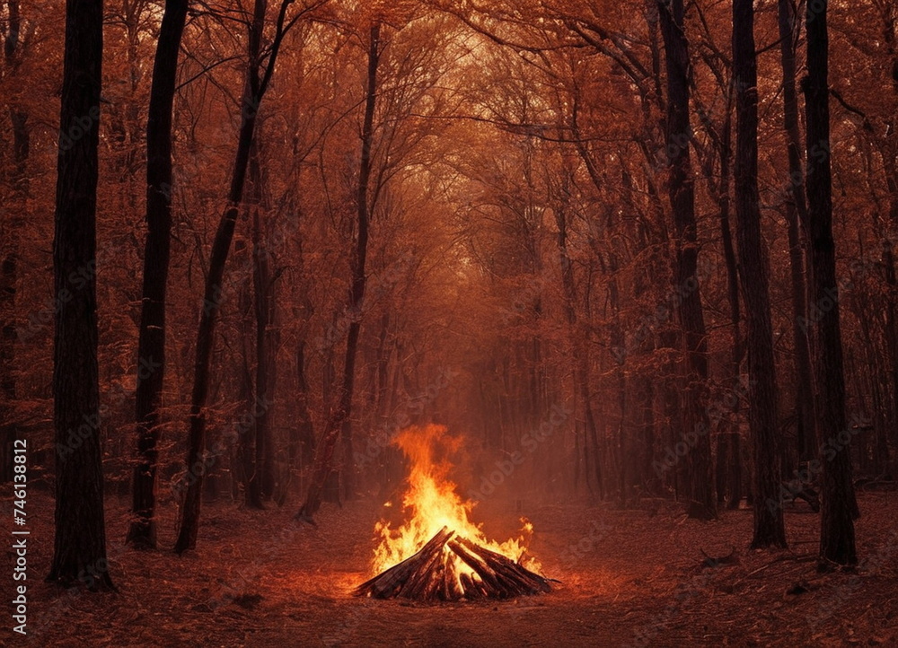 Forest fire burning trees. A natural disaster. Ecological disaster and ...