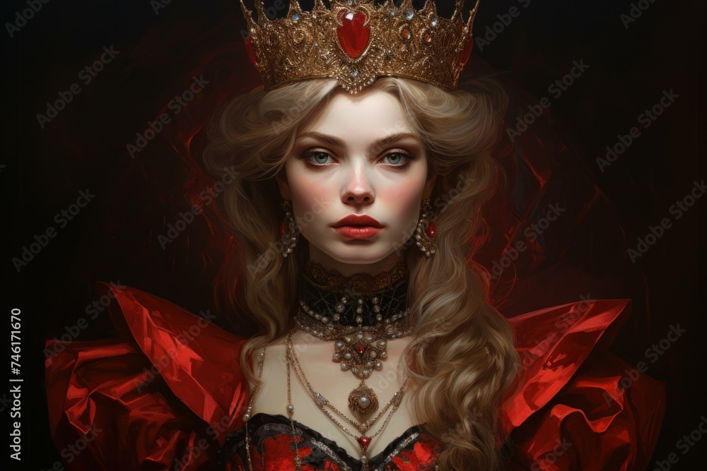 Regal Red queen portrait. Royal female with bright red hair and fairy ...