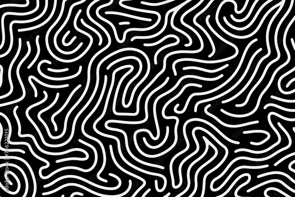 abstract black and white wave squiggle doodle fingerprint style maze ...
