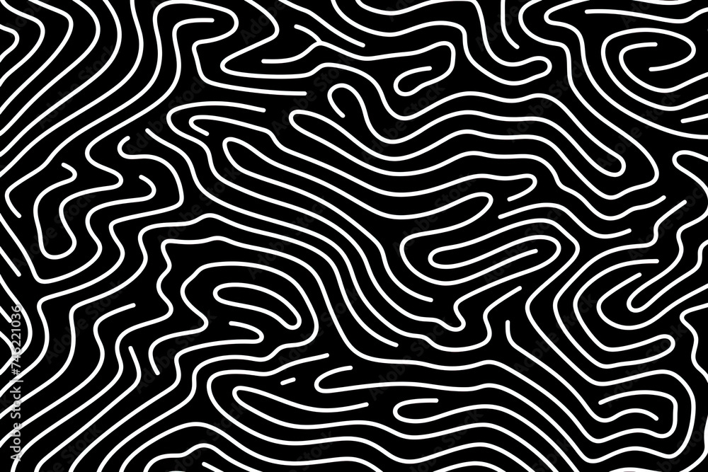 abstract black and white wave squiggle doodle fingerprint style maze pattern background banner ...