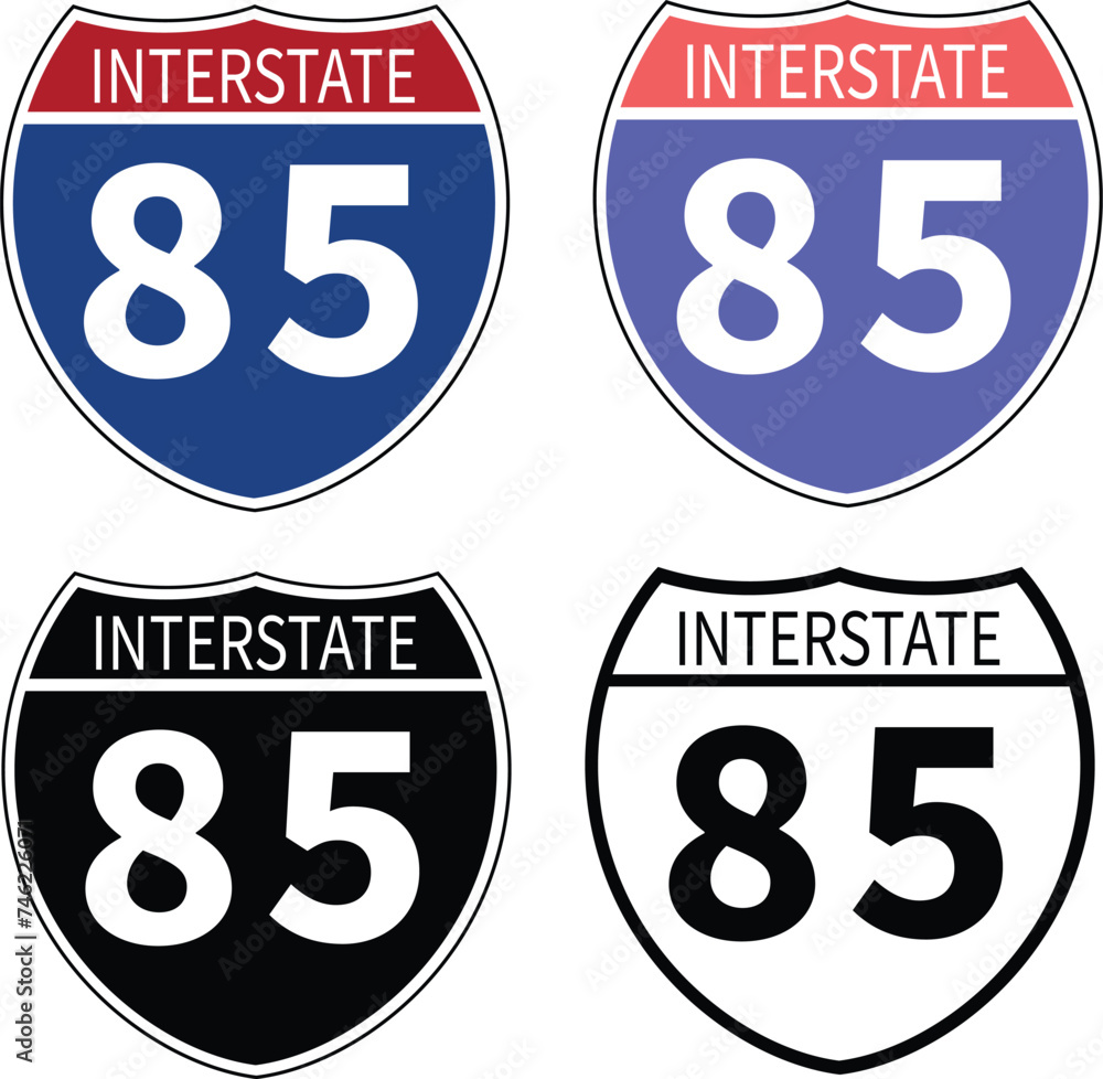 Interstate highway 85 road icon. Interstate highway 85 road sign. black ...