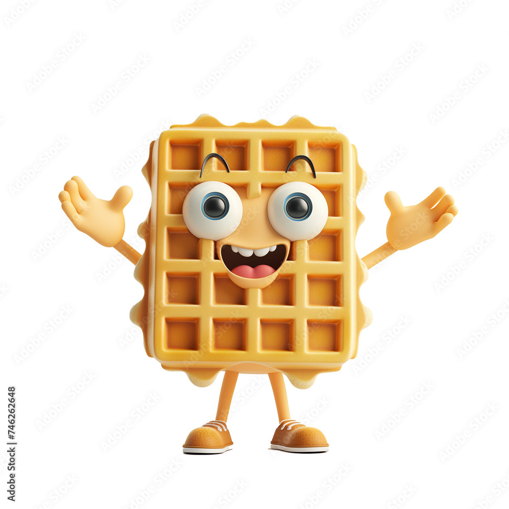 Animated waffle character with a joyful expression, waving hands ...