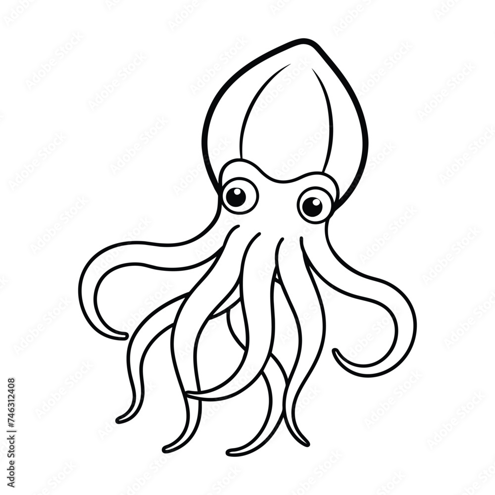 Vector of squid illustration coloring page for kids Stock Vector ...