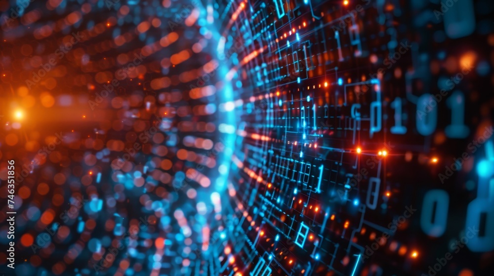 Visualize the complex web of cybersecurity, where technology backgrounds intertwine with layers ...