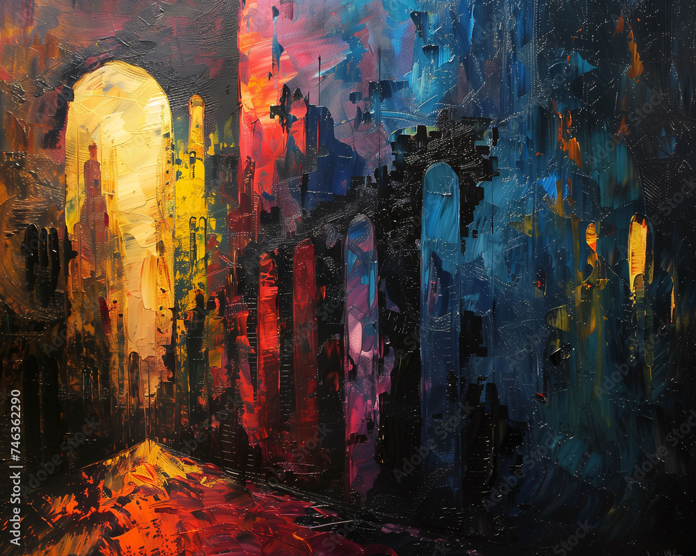 Стоковое фото «Classic Ruined Architecture Scene Colorful Oil Painting ...