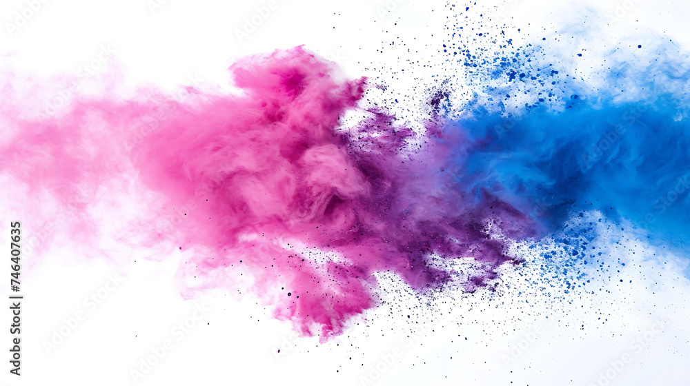 Holi colors Blue pink color powder explosion on white background Stock ...