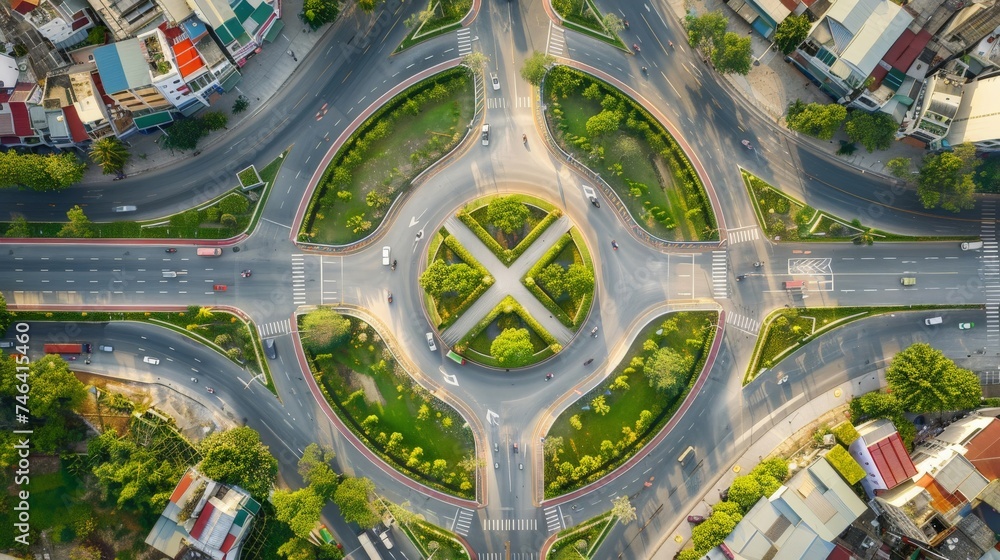 Arial top view of Modern transportation with Expressway, Road and ...