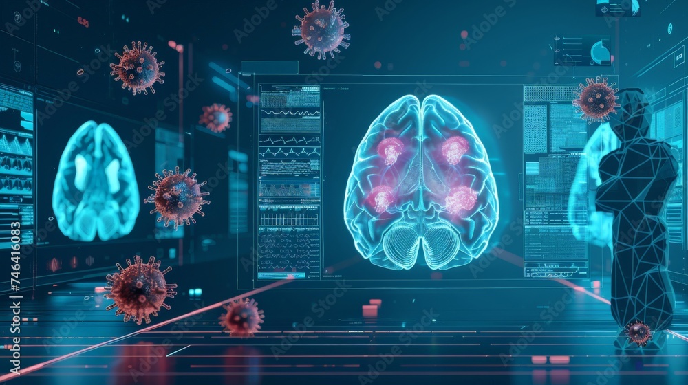 Artificial intelligence in smart healthcare hospital technology concept. AI biomedical ...