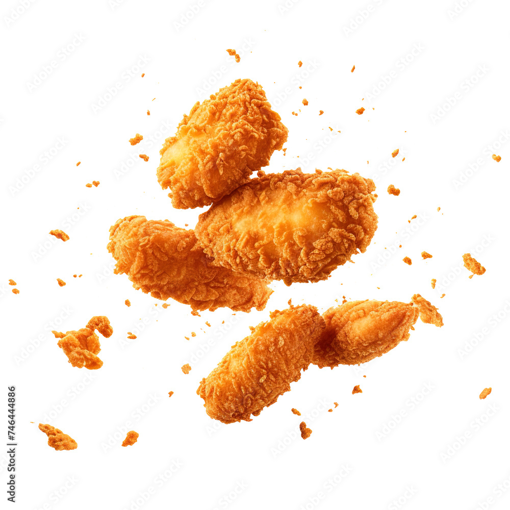 Flaying fried chicken nuggets isolated on transparent background Remove ...