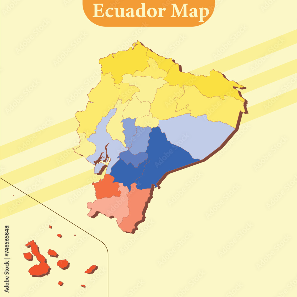 National map of Ecuador map vector with regions and cities lines and ...