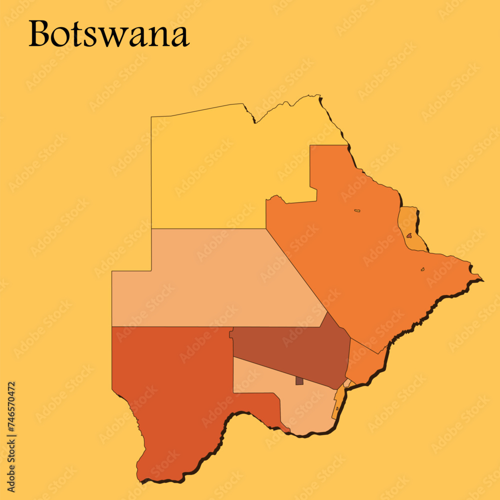 National map of Botswana map vector with regions and cities lines and ...