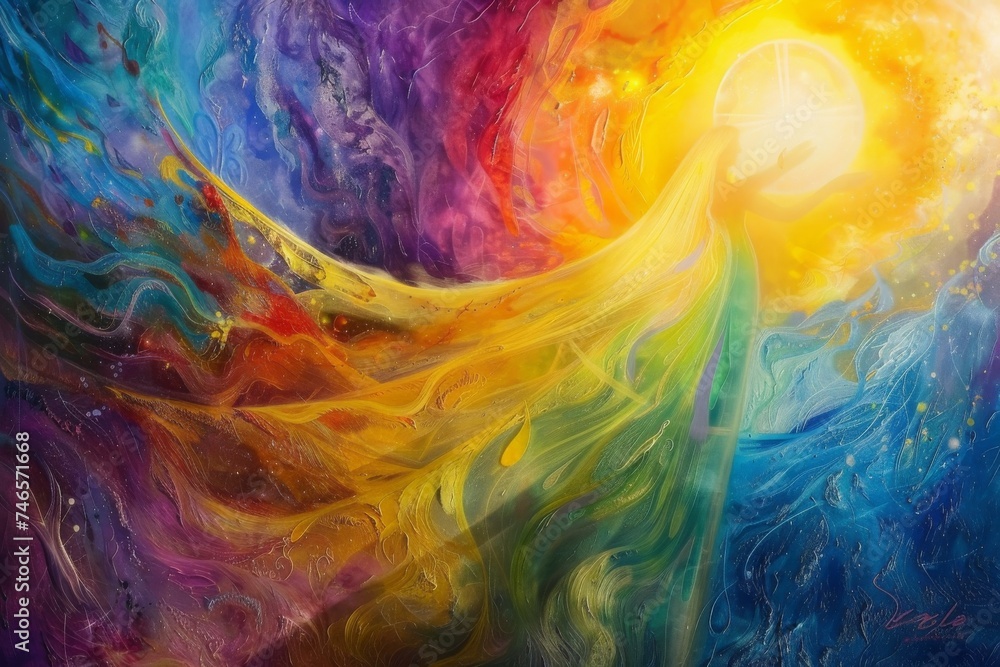 Manifest the various hues and their interplay in a mesmerizing rainbow ...