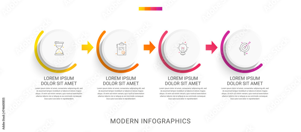 Business vector infographics with four circles and arrows. Timeline ...