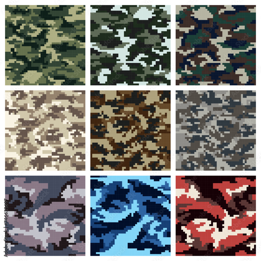 Set camouflage seamless pattern. MARPAT woodland military textile ...