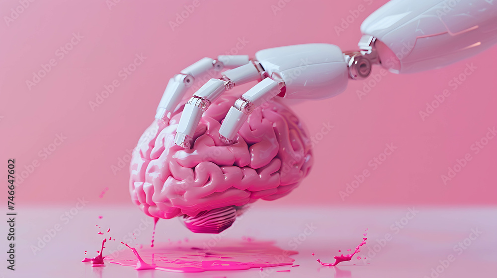 Robot controlling the human brain and thoughts, artificial intelligence ...