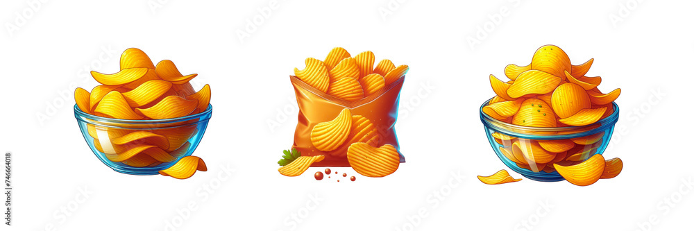 Set of delicious fried potato chips clipart, Cartoon illustration ...