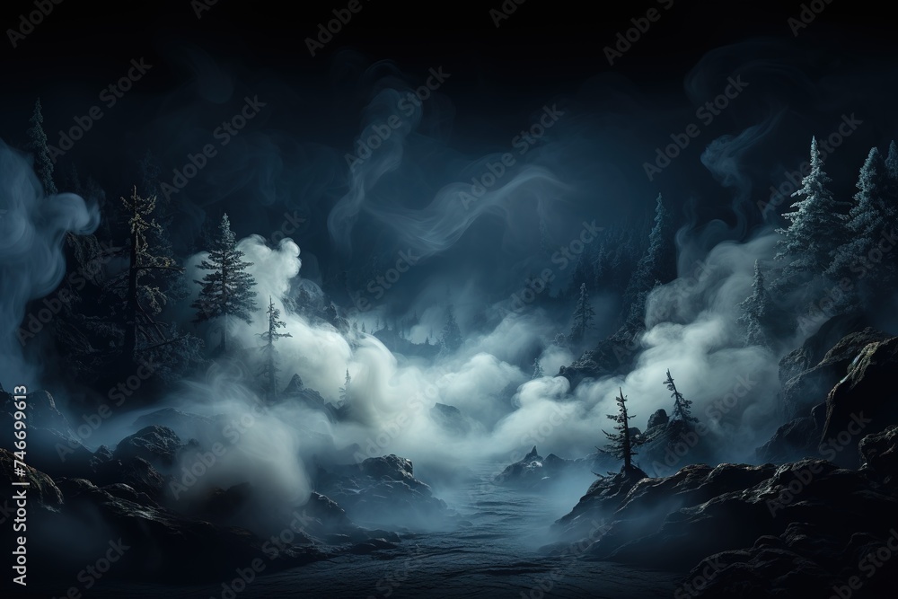 an image of black background with smoke, in the style of photo ...