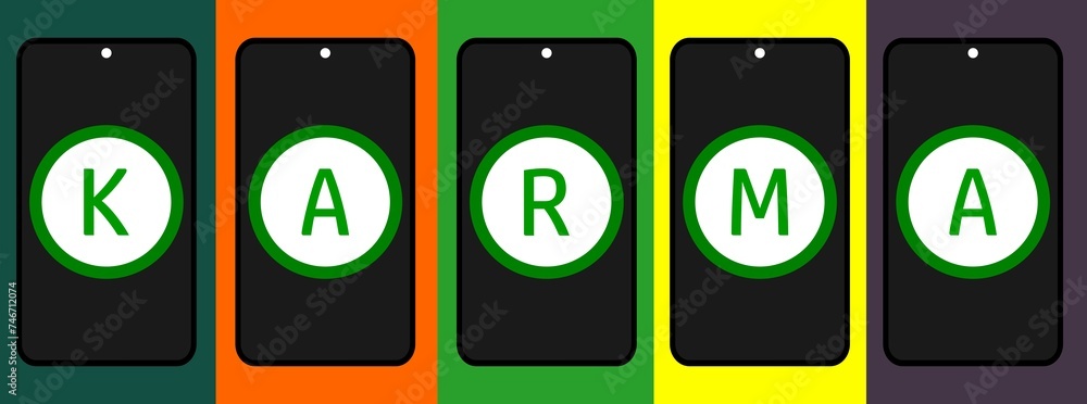 Alphabet showing on the five mobile screen inside a circle forming a ...