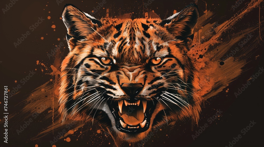 A ferocious wildcat logo baring its teeth in a silent snarl, embodying ...