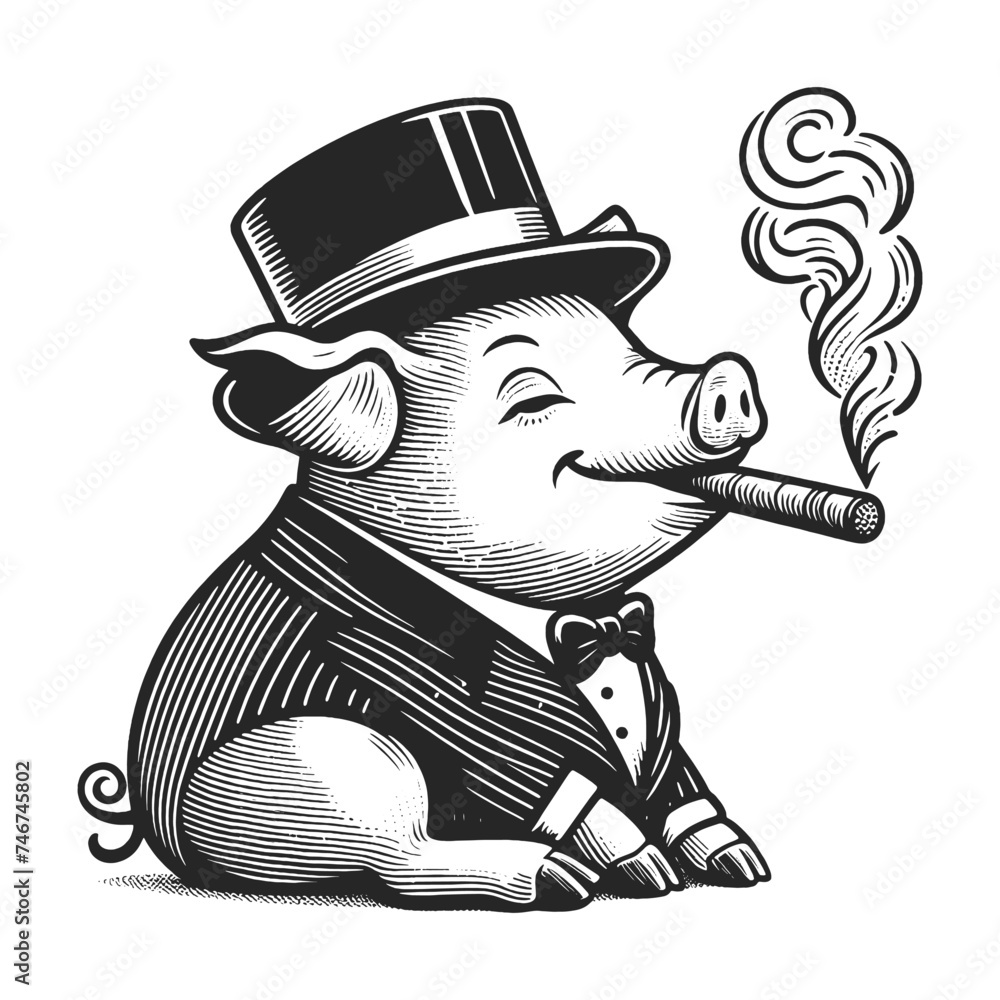 Vector de Stock Elegant Pig in Top Hat Smoking Cigar vintage style ...