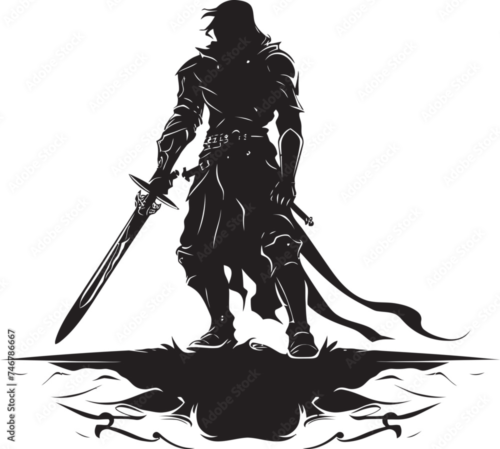 Noble Sentinel Vector Black Logo of Knight Soldier with Sword Aloft ...