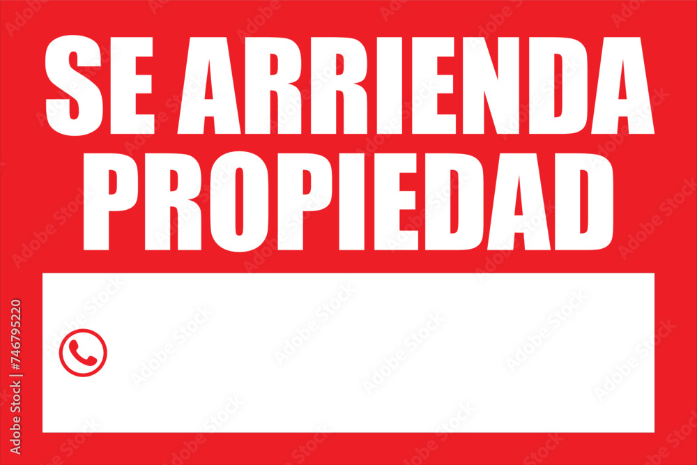 Vector de Stock Letrero: "Se arrienda propiedad" en color rojo. idioma ...