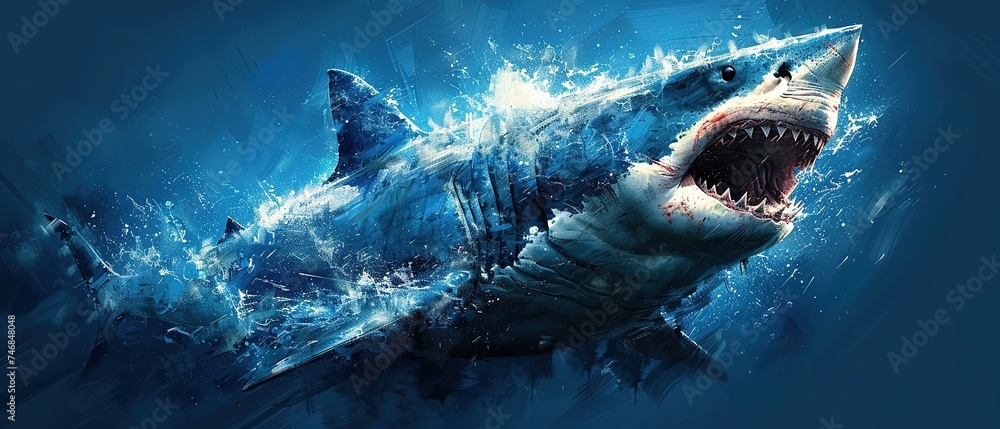 Great white shark with open mouth. Watch out sharks. Shark attack. White shark teeth. Stock ...
