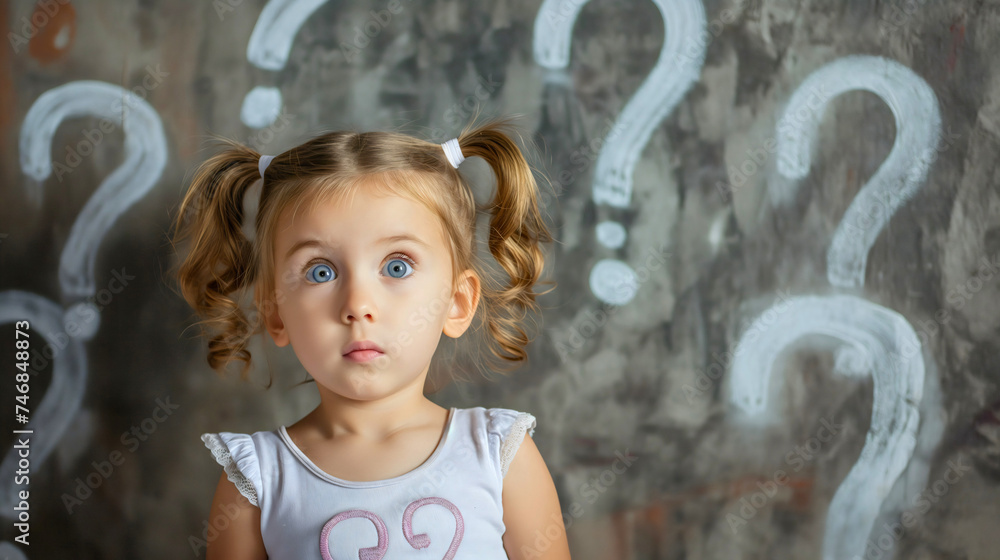 Cute little toddler girl with amazed or wow face expression, standing ...