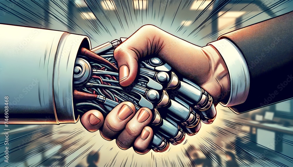 AI, robot, automation, illustration, alignment, handshake, agreement ...