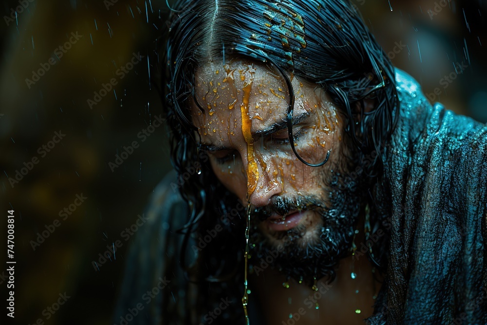 Jesus Christ anointed with the oil. Bible story. Stock Photo | Adobe Stock